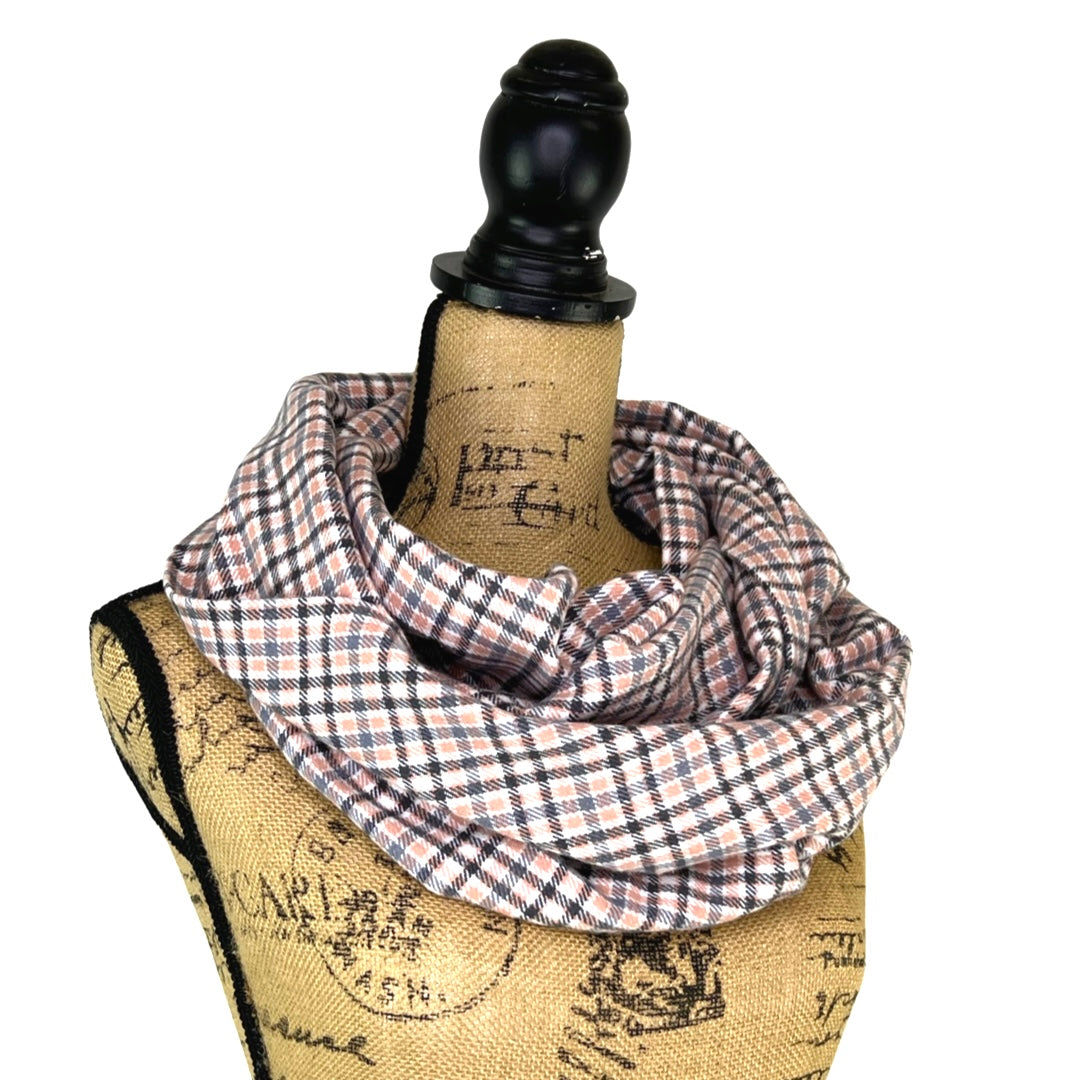 Soft Pink, Grey, Black and White Plaid Flannel Infinity or Blanket Sca ...