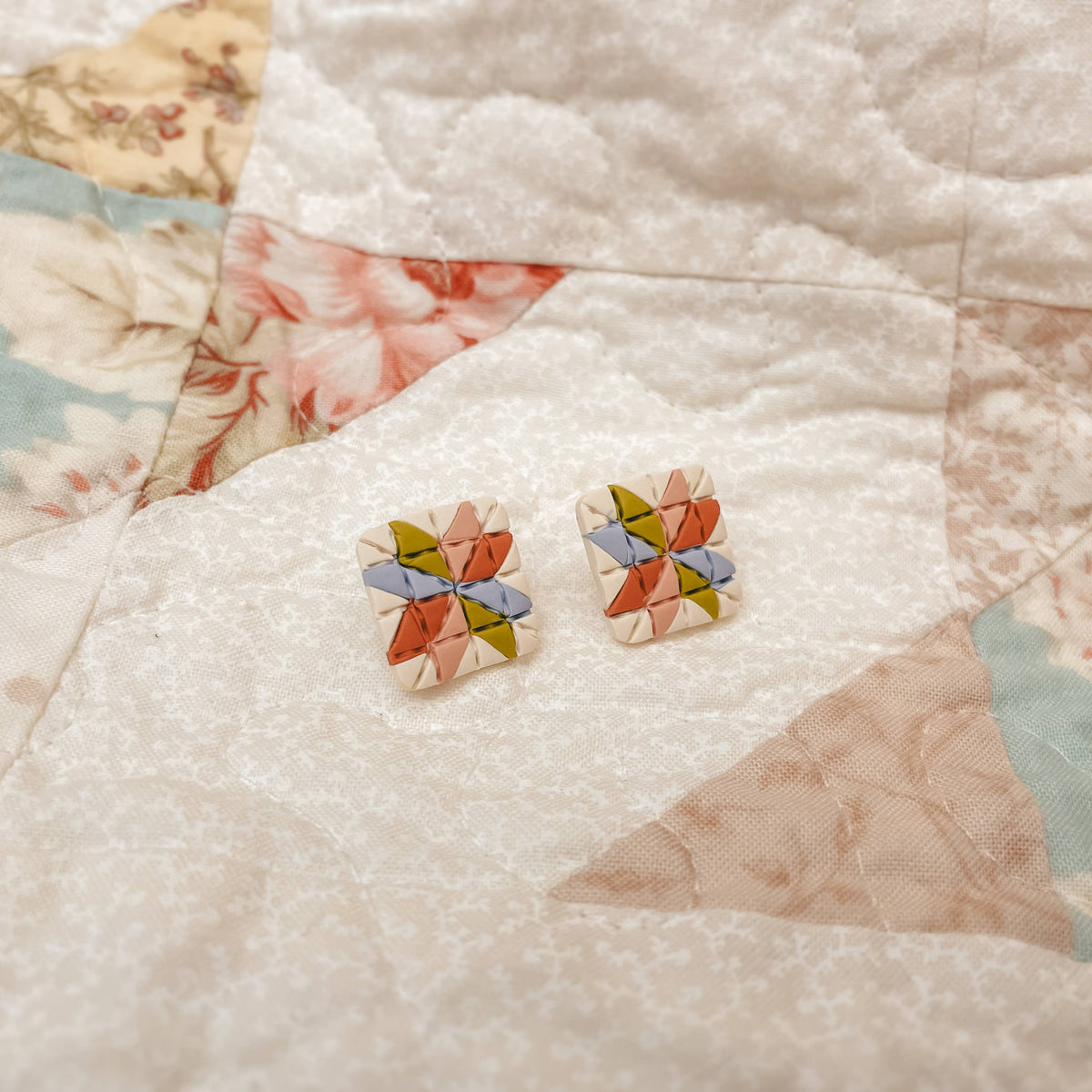 Quilt Block Stud Earrings – Thistle & Stitch