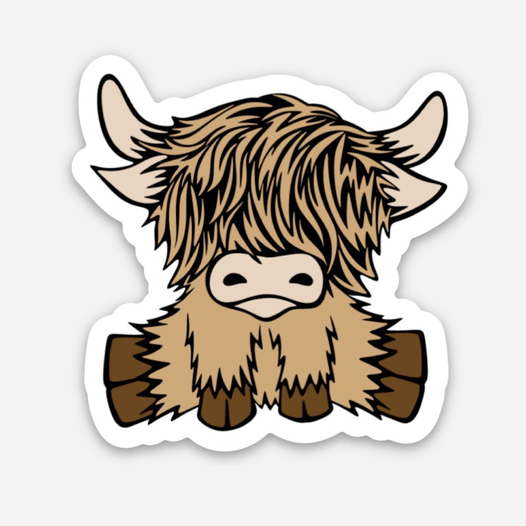 Cute Brunette Highland Coo 2" Sticker – Thistle & Stitch